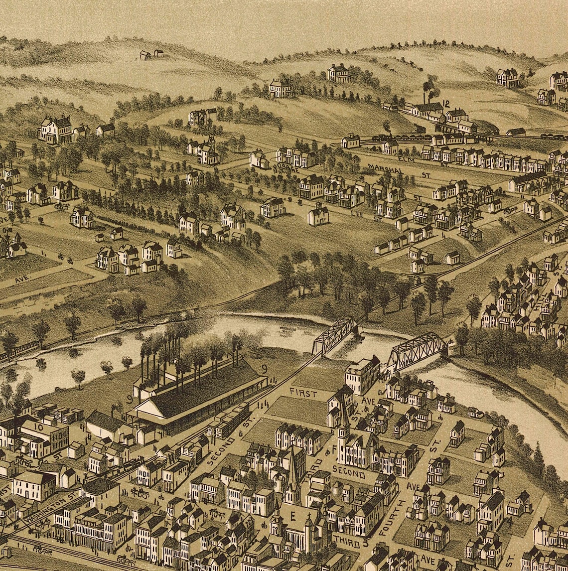 Carnegie, PA 1897 Bird's Eye View; 24x36 Print From a Vintage ...