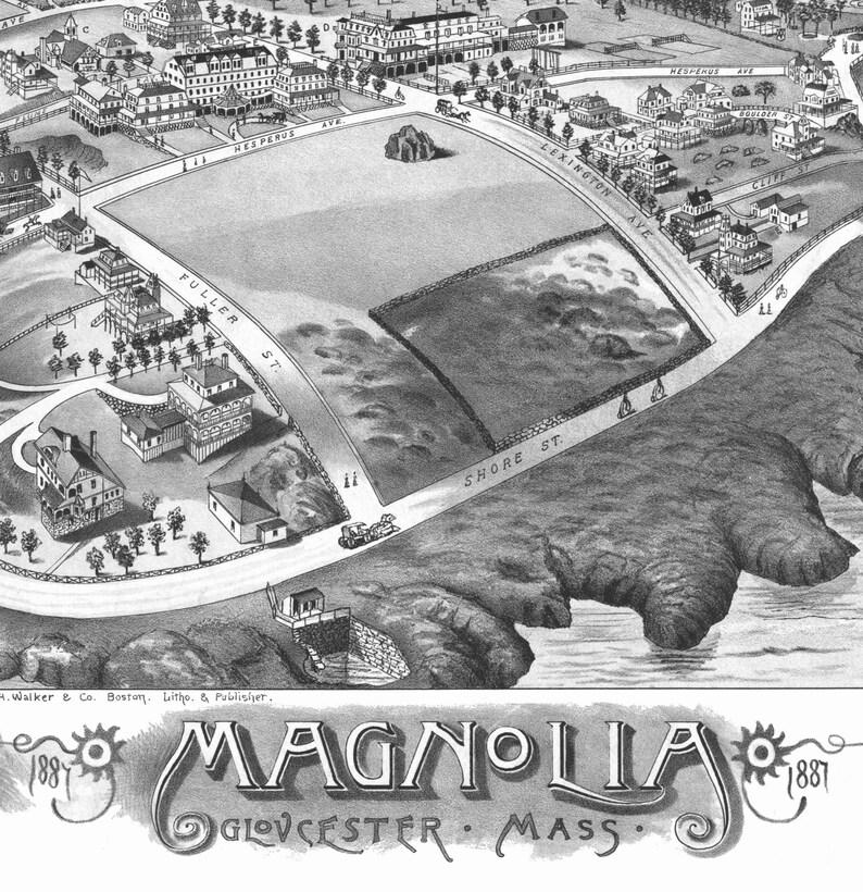Magnolia (gloucester), MA 1887 Bird's Eye View; 24x36 Print From a ...