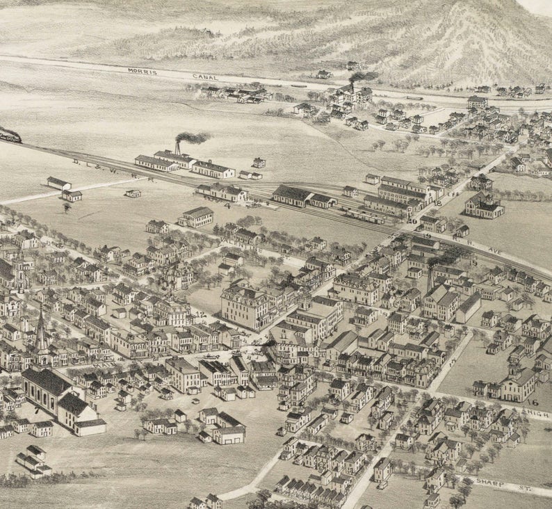 Hackettstown, NJ 1883 Bird's Eye View; 24x36 Print From a Vintage ...