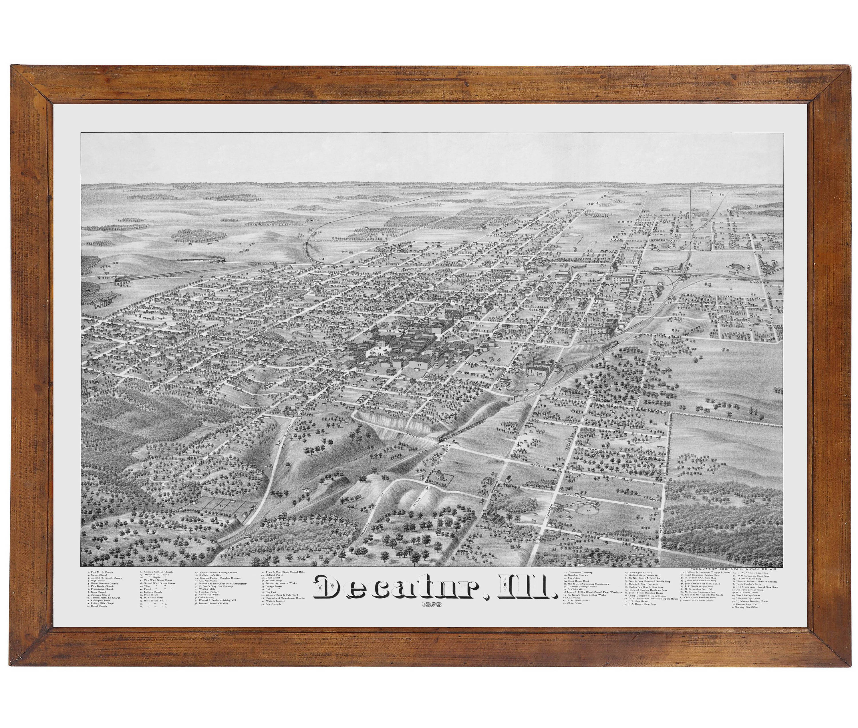 Decatur, IL 1878 Bird's Eye View; 24x36 Print From a Vintage Lithograph ...