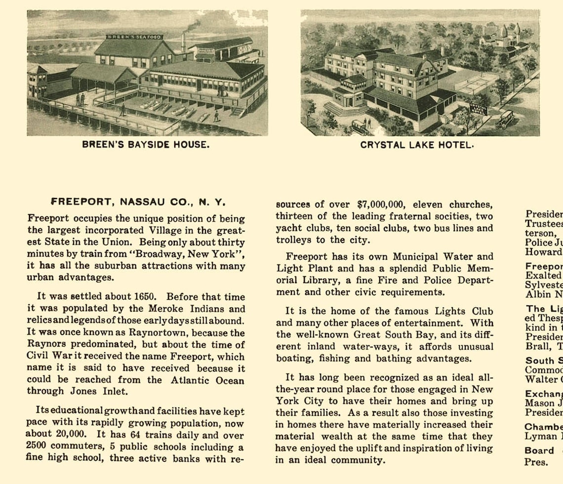 Freeport Long Island NY 1925 Bird's Eye View 24x36 Print | Etsy