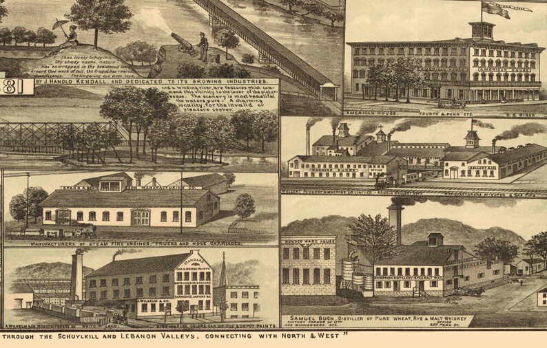 Reading, PA 1881 Bird's Eye View; 24" X 36" Print From a Vintage ...