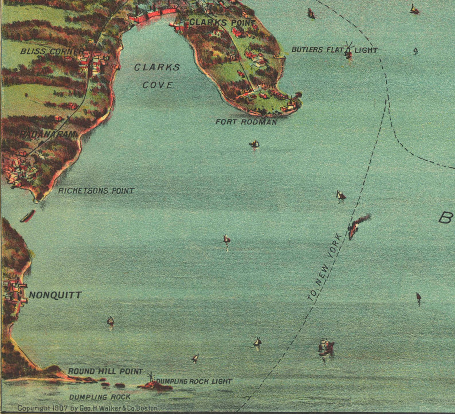 Buzzards Bay, MA 1907 Bird's Eye View; 24x36 Print From a Vintage ...