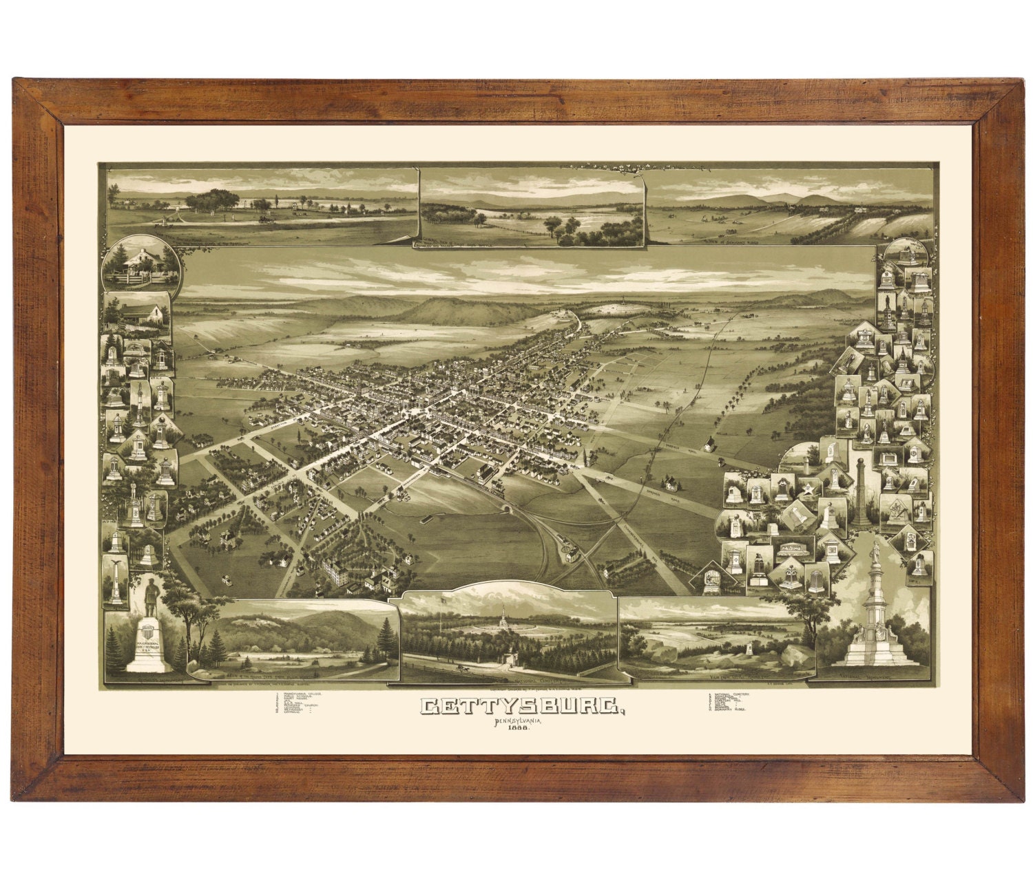 Gettysburg, PA 1888 Bird's Eye View; 24x36 Print From a Vintage ...