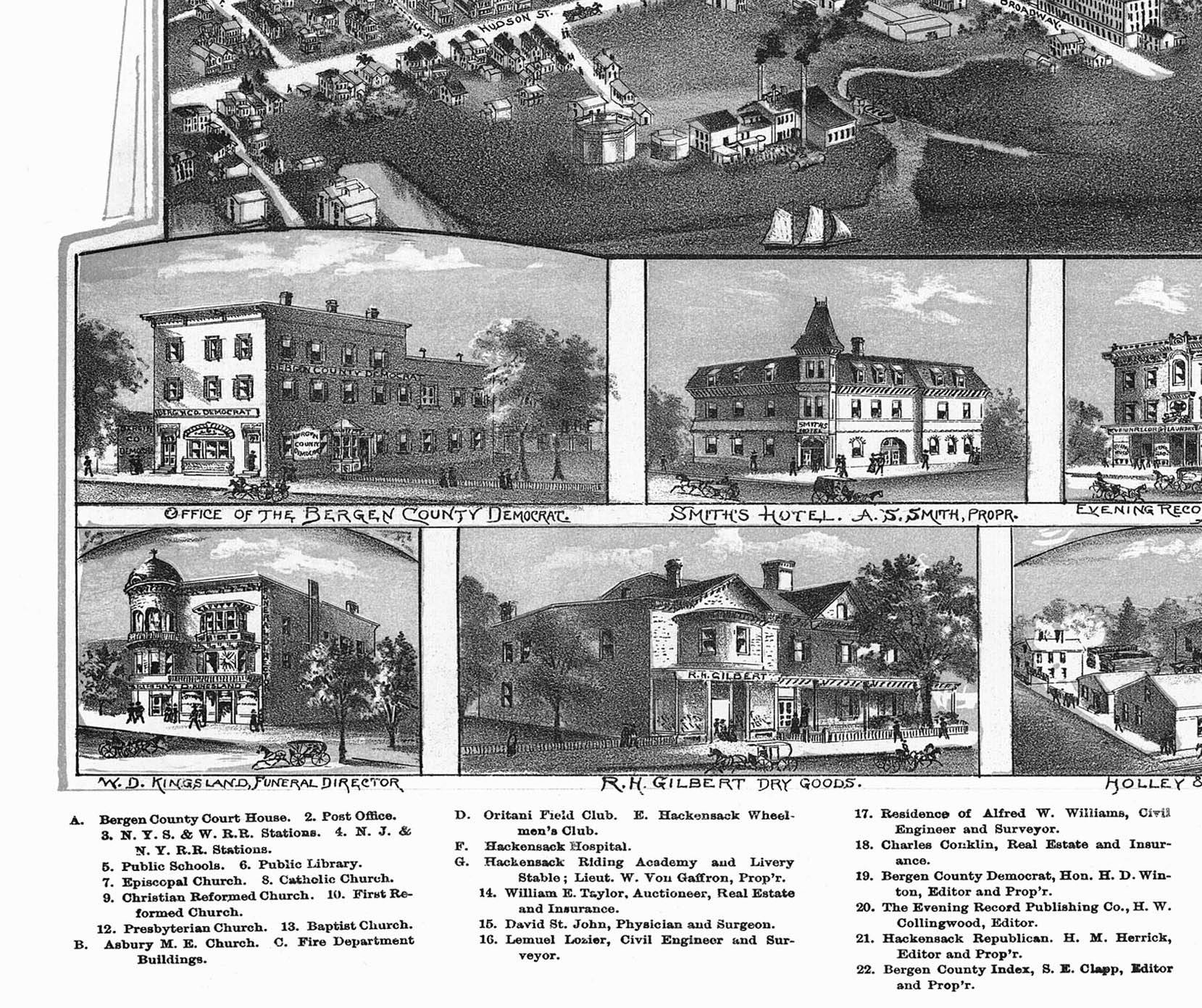 Hackensack, NJ 1896 Bird's Eye View; 24x36 Print From a Vintage ...