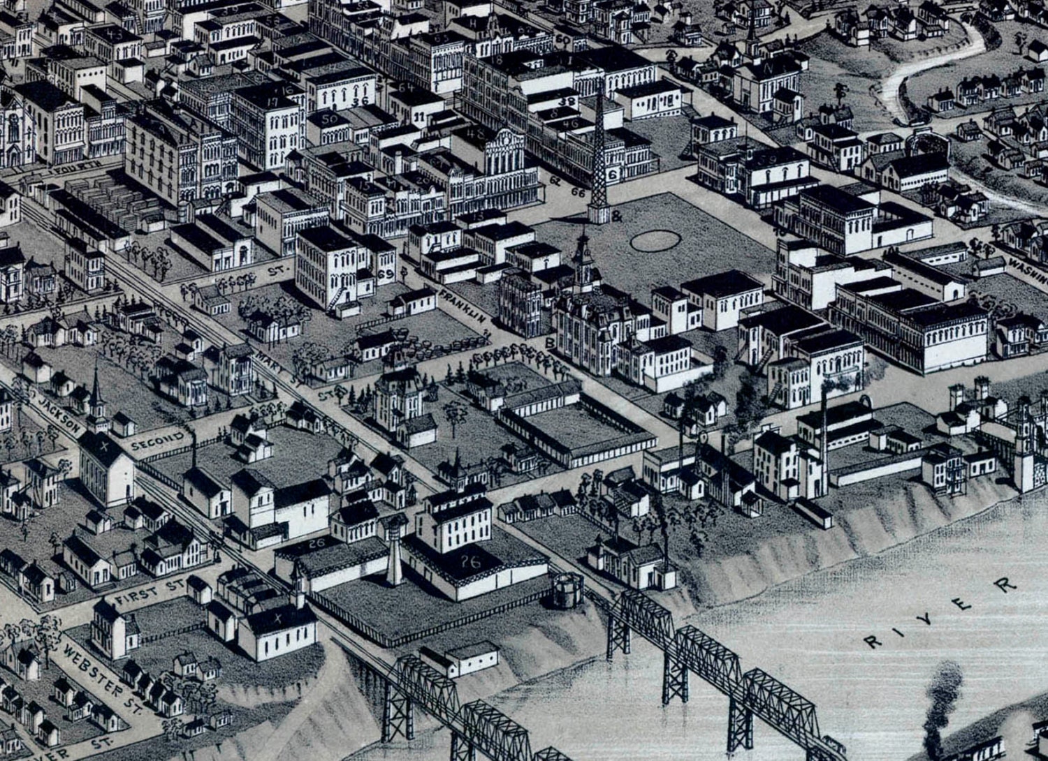 Waco TX 1886 Bird's Eye View 24x36 Print From a Vintage | Etsy