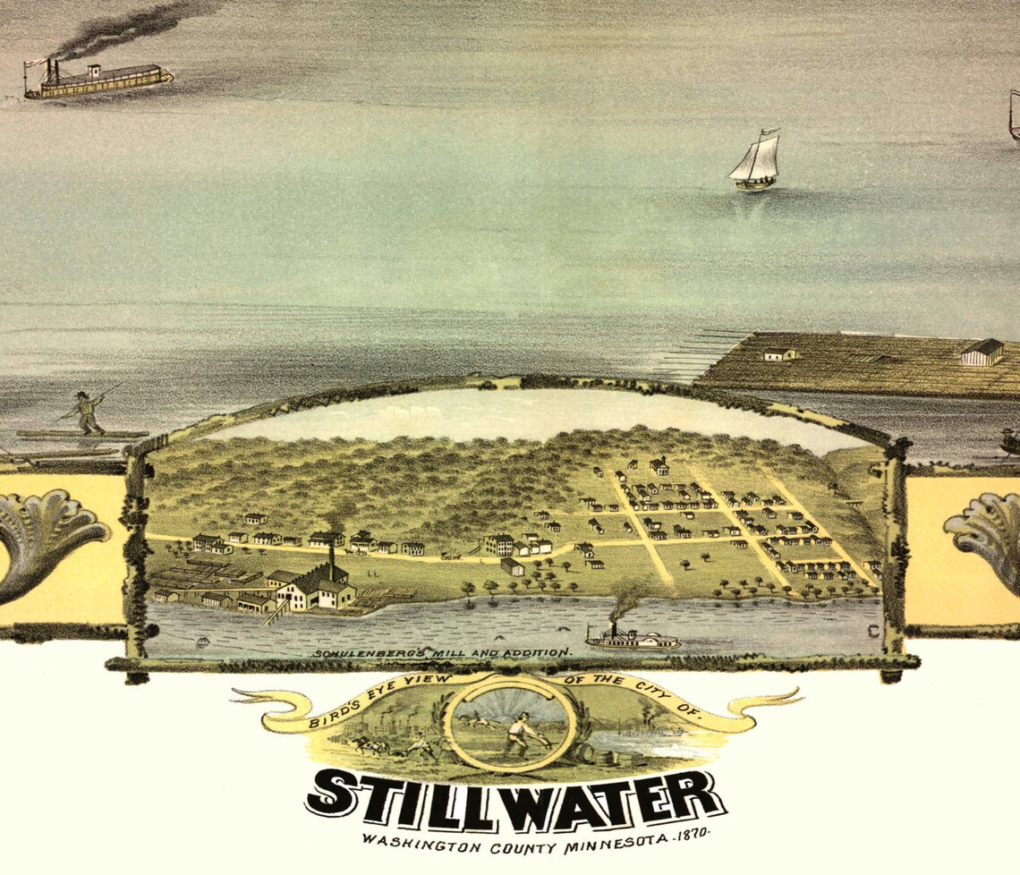 Stillwater, MN 1870 Bird's Eye View; 24" X 36" Print From a Vintage ...
