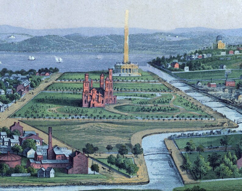 Washington DC 1852 Bird's Eye View; 24x36 Print From a Vintage ...