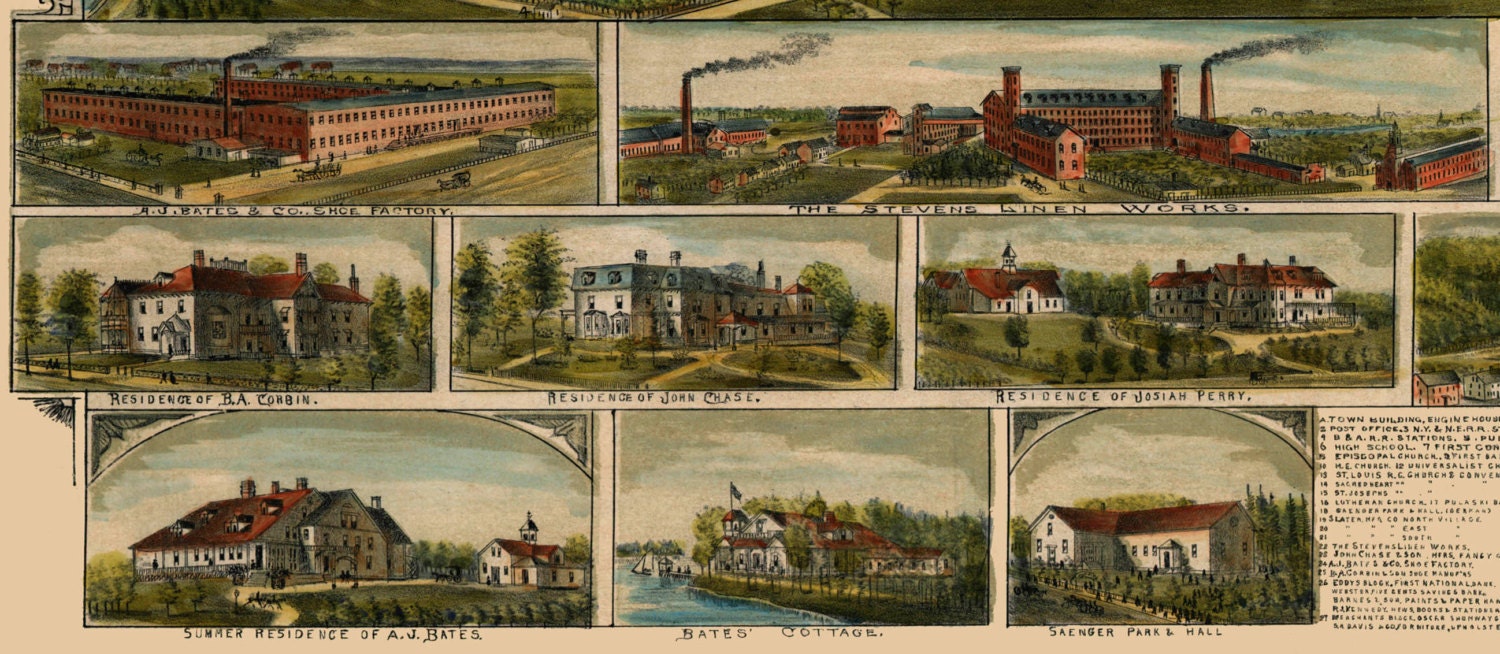 Webster, MA 1892 Bird's Eye View 24x36 Print From a Vintage Lithograph ...