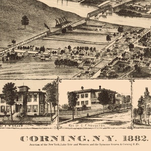 Corning, NY 1882 Bird's Eye View; 24x36 Print From a Vintage Lithograph ...