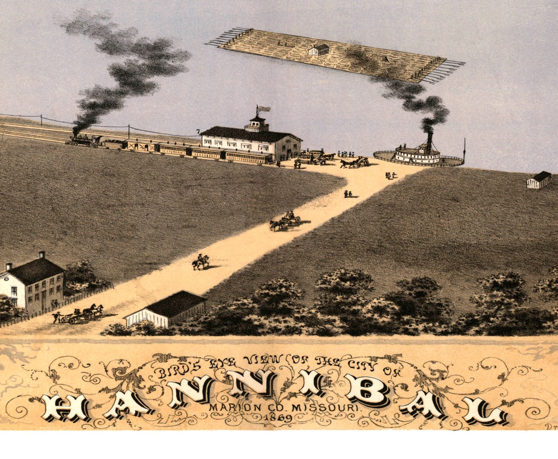 Hannibal, MO 1869 Bird's Eye View 24x36 Print From a Vintage Lithograph ... Hannibal, MO 1869 Bird's Eye View 24x36 Print From a Vintage Lithograph ...