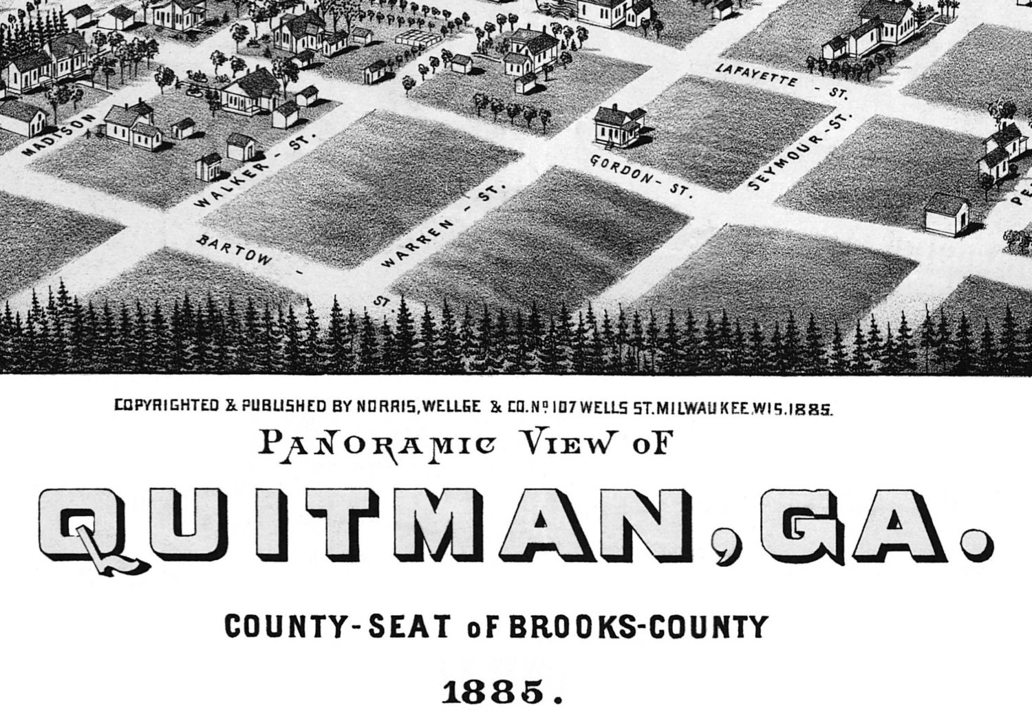 Quitman, GA 1885 Bird's Eye View; 24" X 36" Print From a Vintage ...