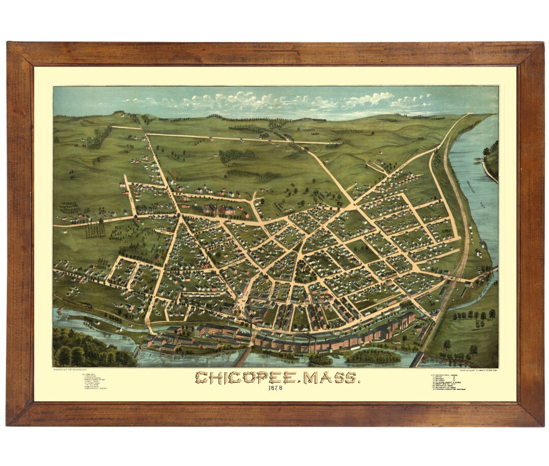 Chicopee, MA 1878 Bird's Eye View; 24x36 Print From a Vintage ...