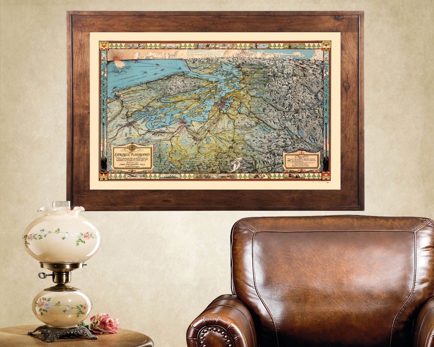 The Evergreen Playground WA ... Bird's Eye Map Published in 1936 24x36 ...