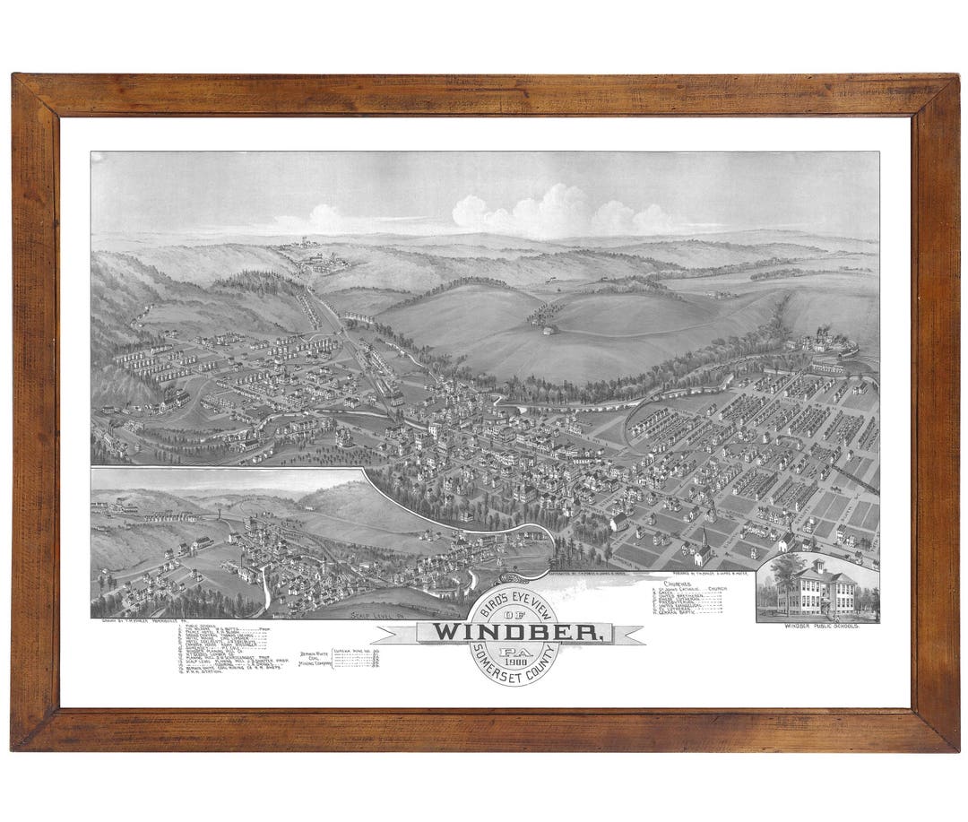 Windber, PA 1900 Bird's Eye View; 24x36 Print From a Vintage Lithograph ...