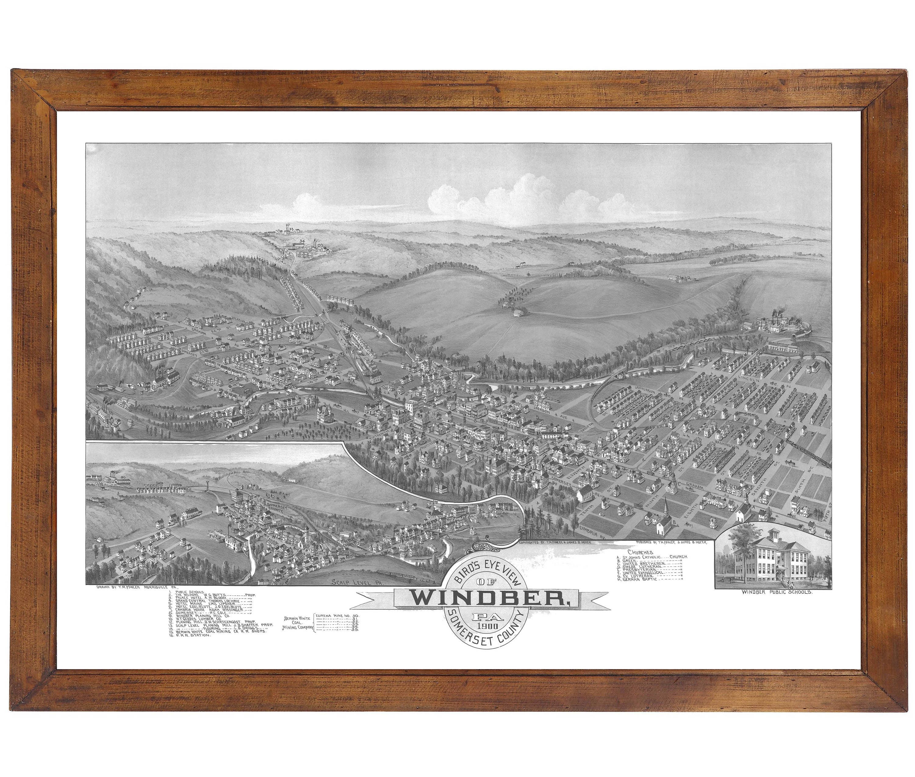 Windber, PA 1900 Bird's Eye View; 24x36 Print From a Vintage Lithograph ...