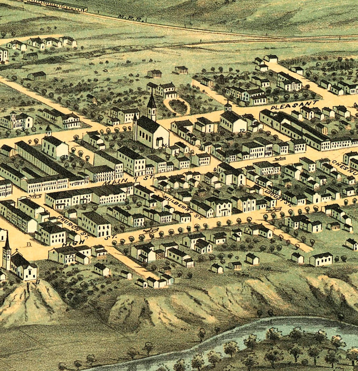 Paris, KY 1870 Bird's Eye View; 24x36 Print From a Vintage Lithograph ...