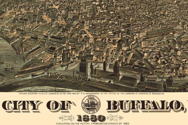 Buffalo, NY 1880 Bird's Eye View; 24" X 36" Print From a Vintage ...
