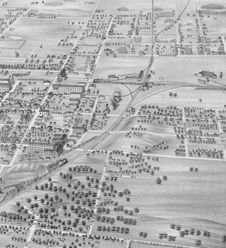Decatur, IL 1878 Bird's Eye View 24x36 Print From a Vintage Lithograph ...