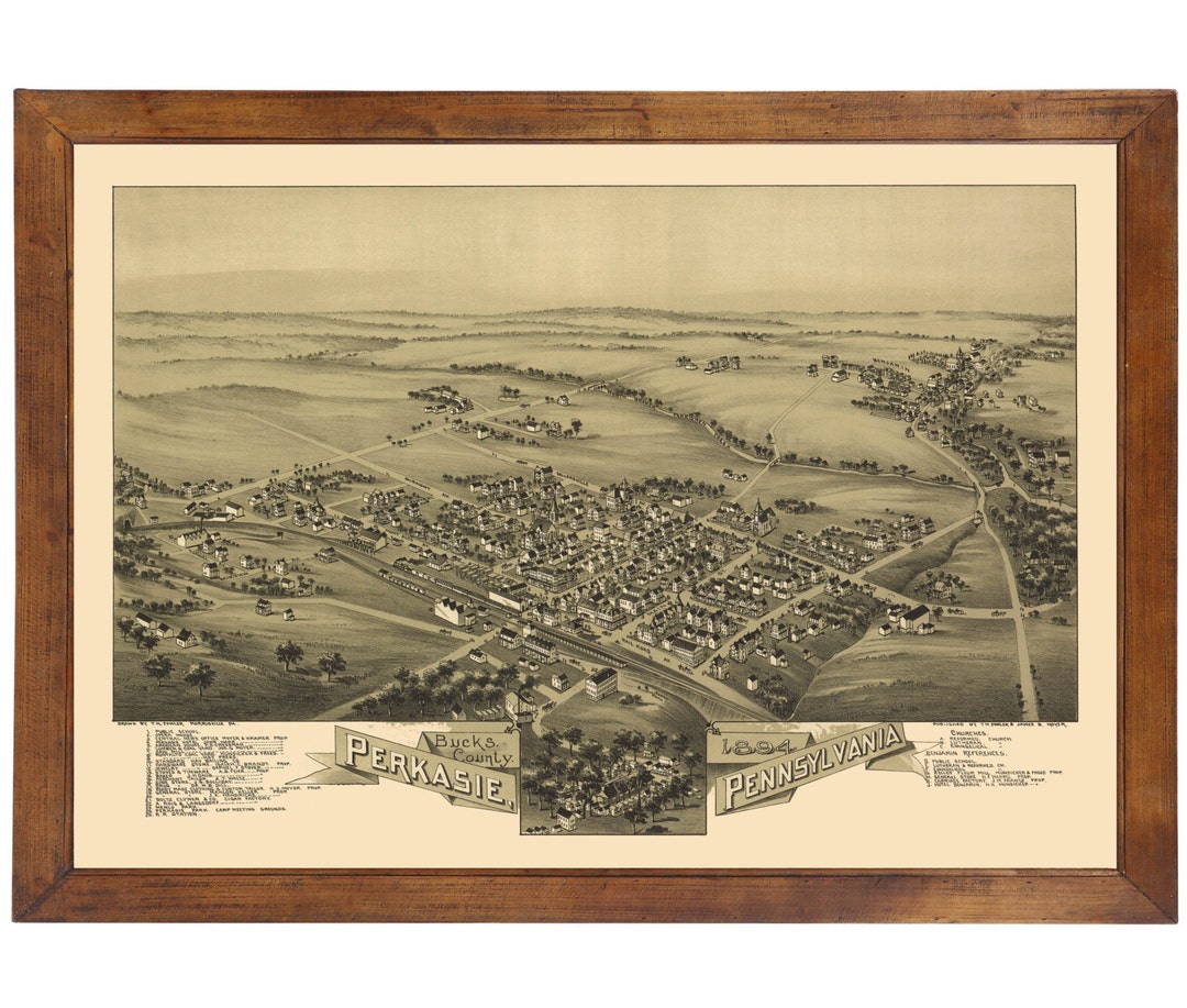 Perkasie, PA 1894 Bird's Eye View; 24x36 Print From a Vintage ...