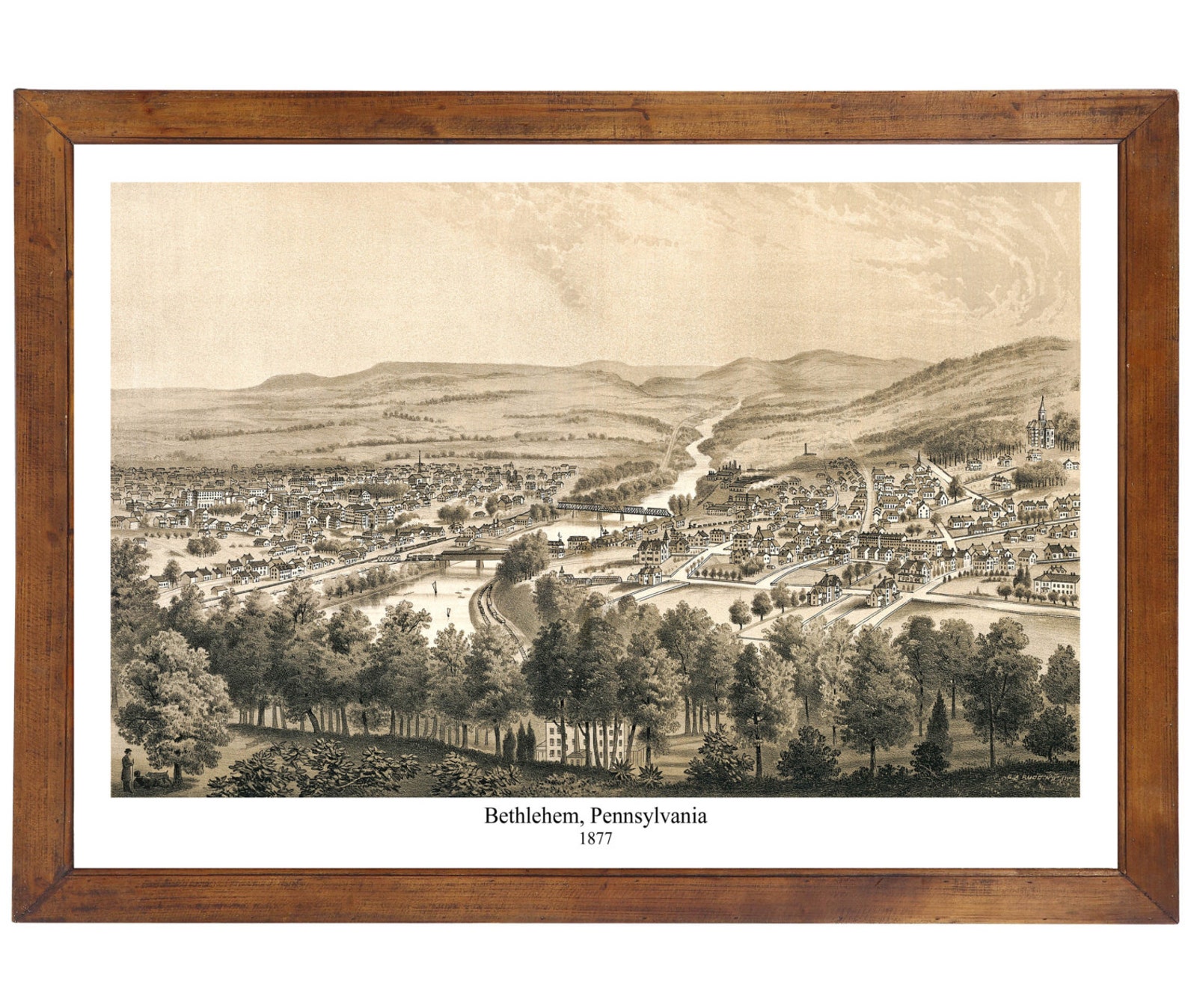 Bethlehem, PA 1877 Bird's Eye View; 24x36 Print From a Vintage ...