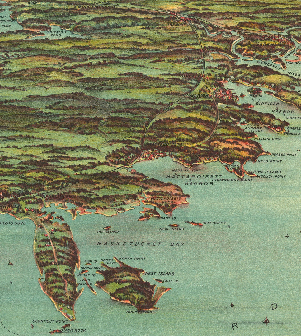 Buzzards Bay MA 1907 Bird's Eye View 24x36 Print From a - Etsy