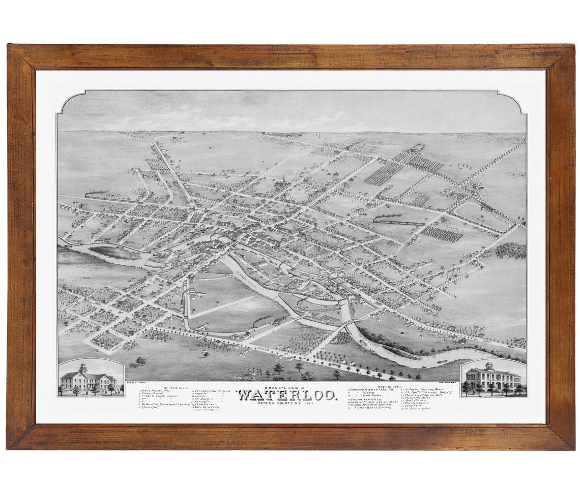 Waterloo, NY 1873 Bird's Eye View; 24x36 Print From a Vintage ...