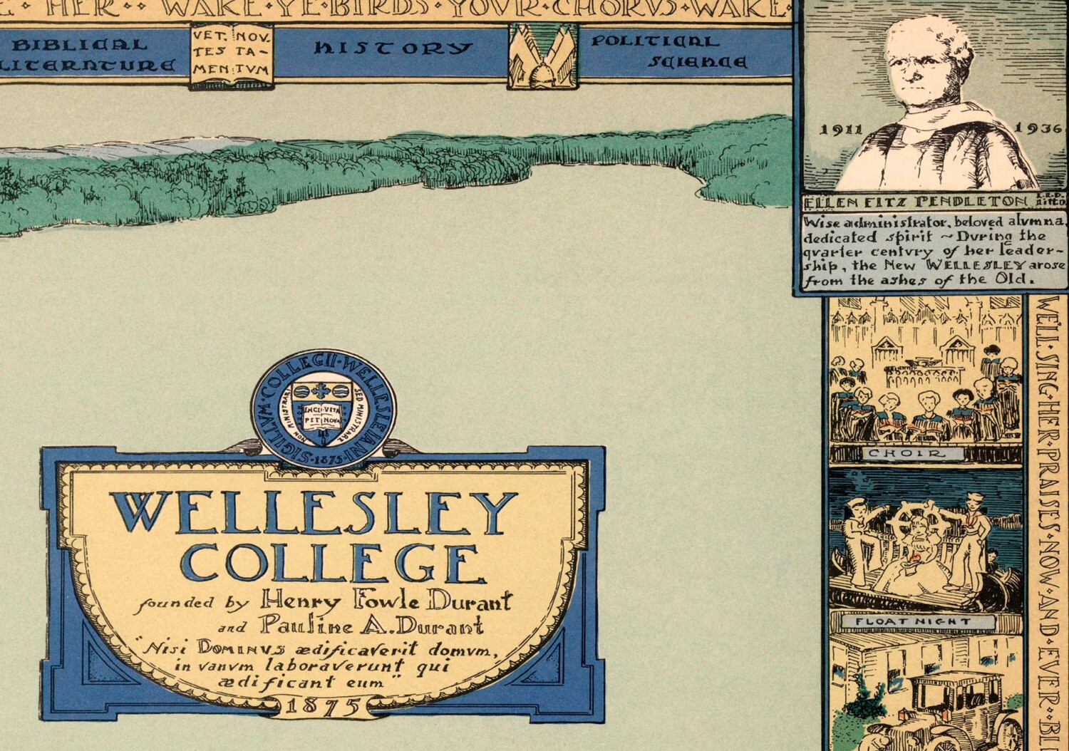 Wellesley College Pictorial Map ... Published in 1943; 24x36 Print on ...