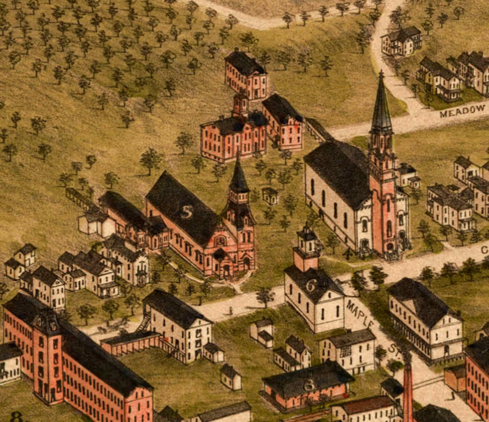 Naugatuck, CT 1877 Bird's Eye View 24x36 Print From a Vintage ...