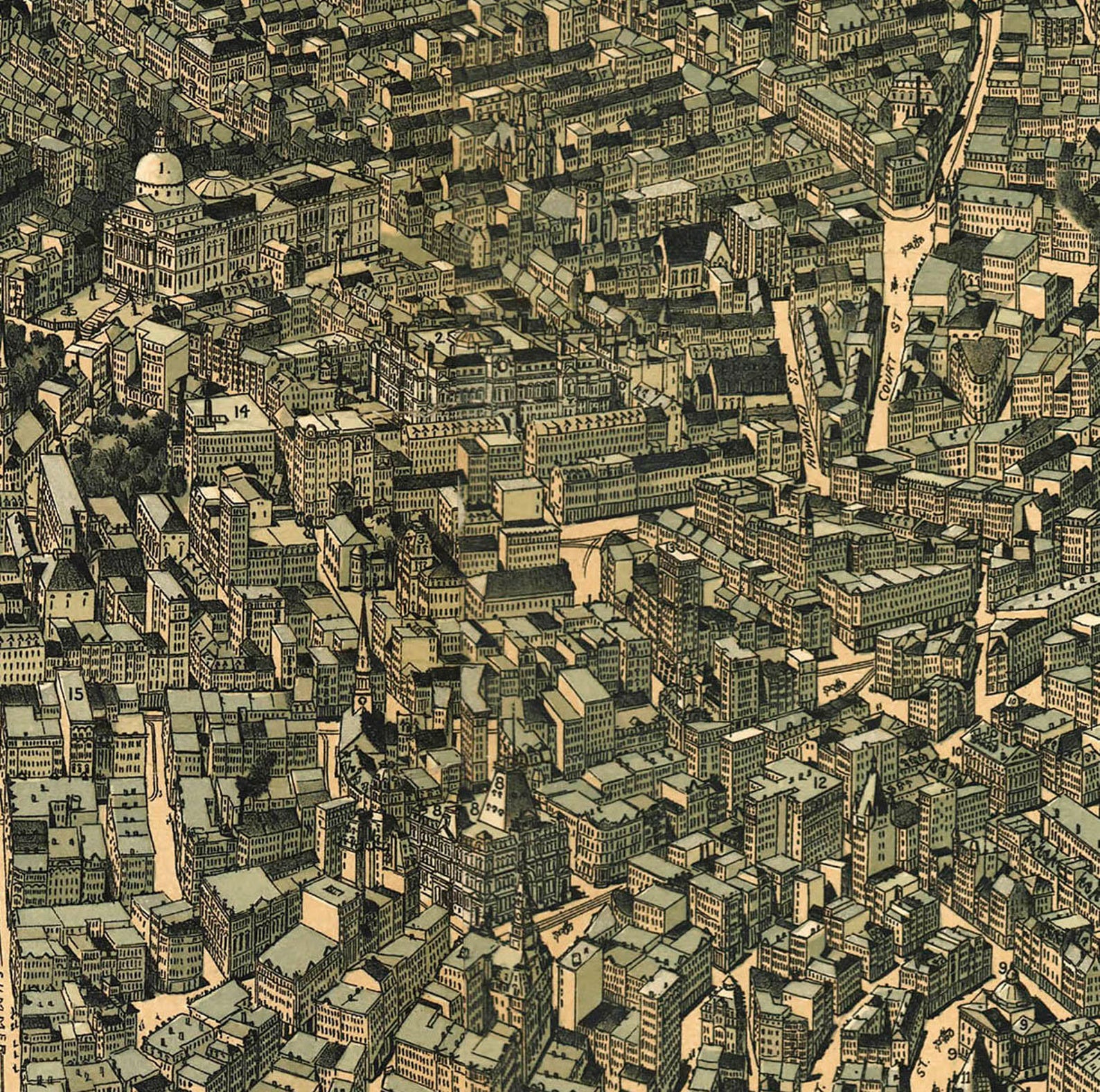 Boston, MA 1899 Bird's Eye View; 24x36 Print From a Vintage Lithograph ...