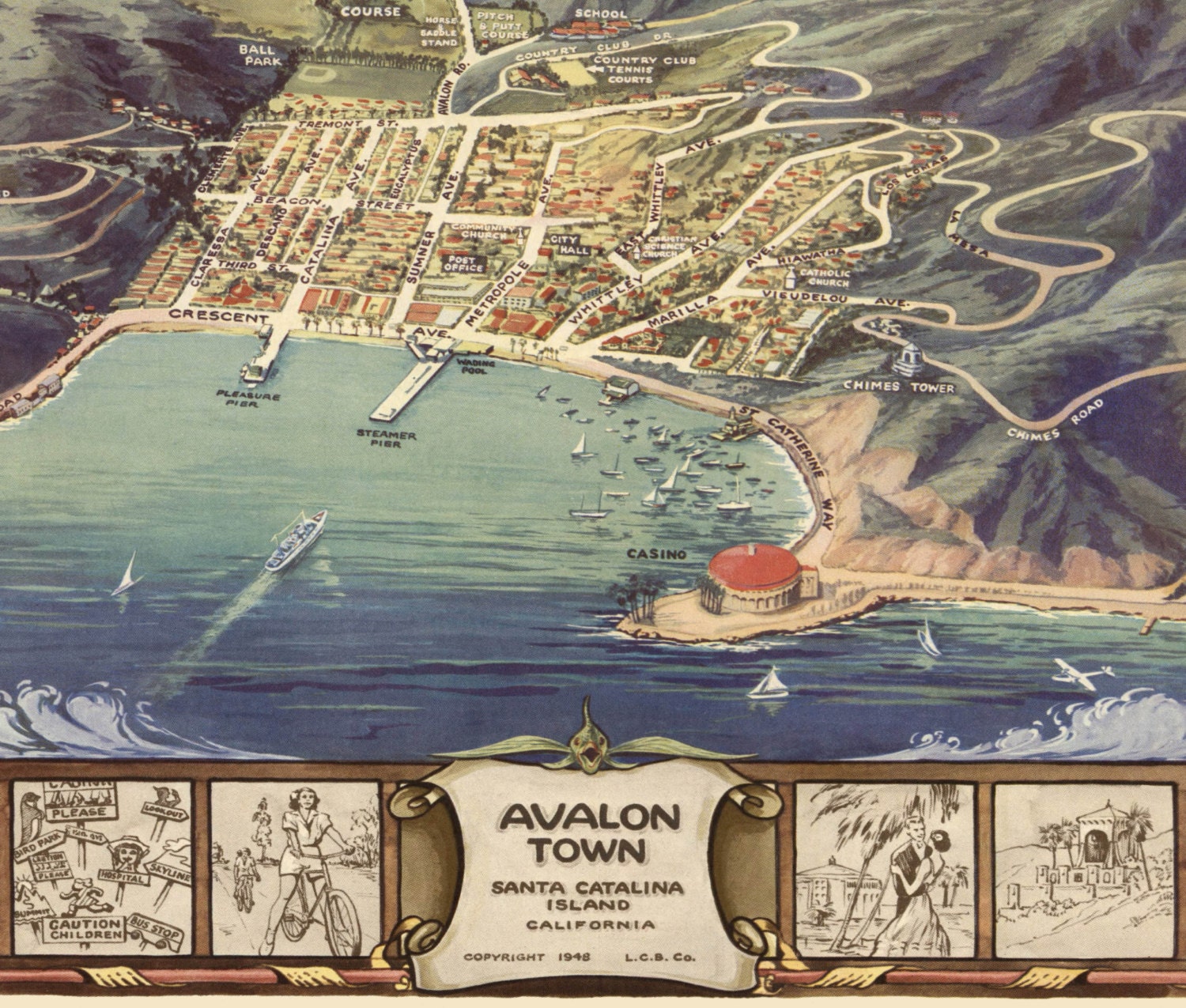 Santa Catalina Island and Avalon map published in 1948 24x36 | Etsy