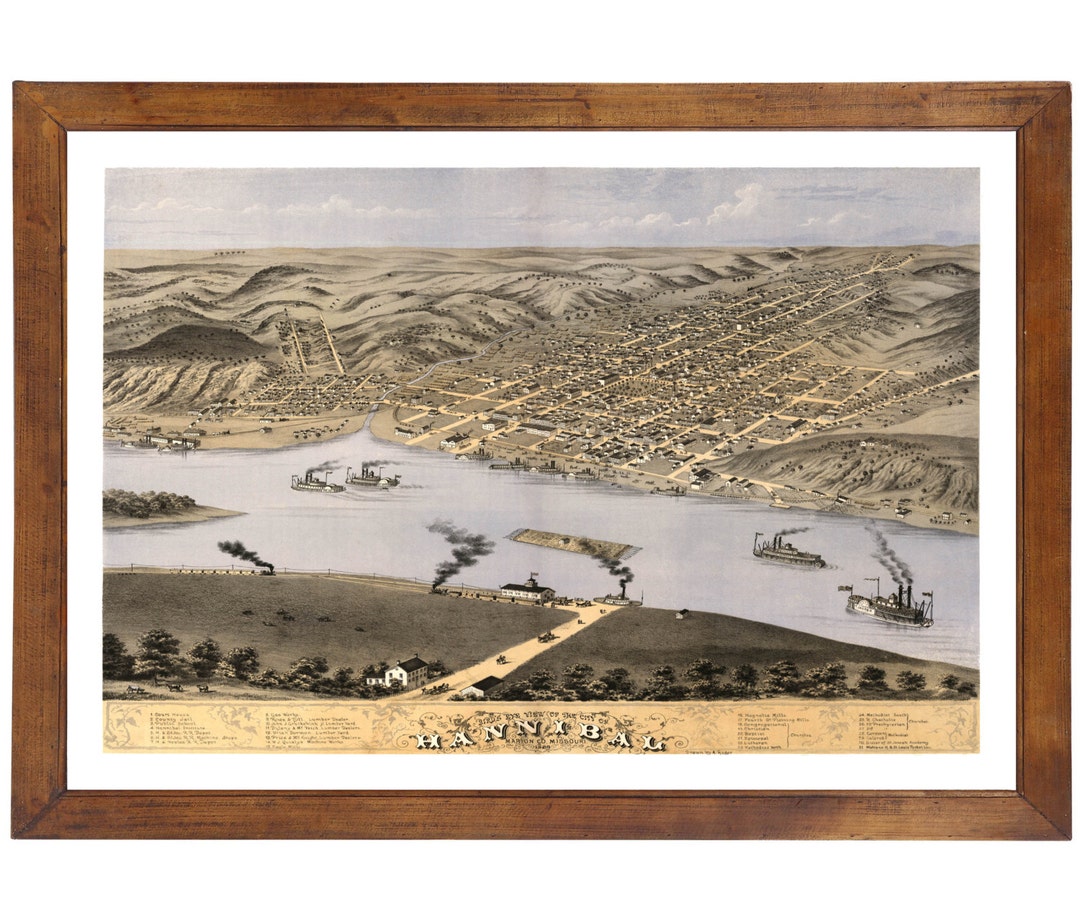 Hannibal, MO 1869 Bird's Eye View; 24x36 Print From a Vintage ... Hannibal, MO 1869 Bird's Eye View; 24x36 Print From a Vintage ...