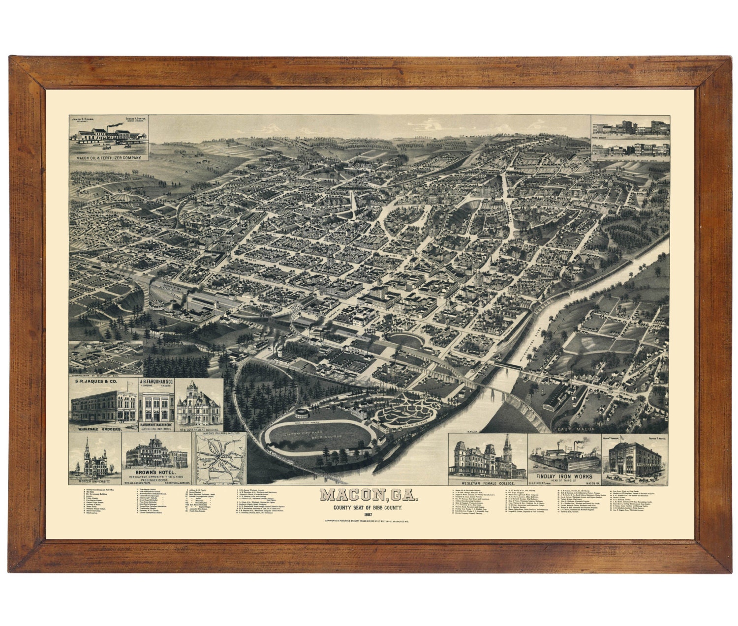 Macon, GA 1887 Bird's Eye View 24 X 36 Print From a Vintage Lithograph ...