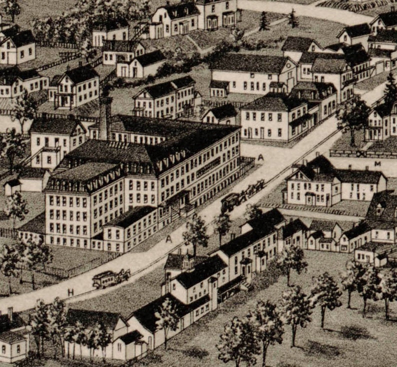 Cochituate & N. Natick, MA 1887 Bird's Eye View 24x36 Print From a ...