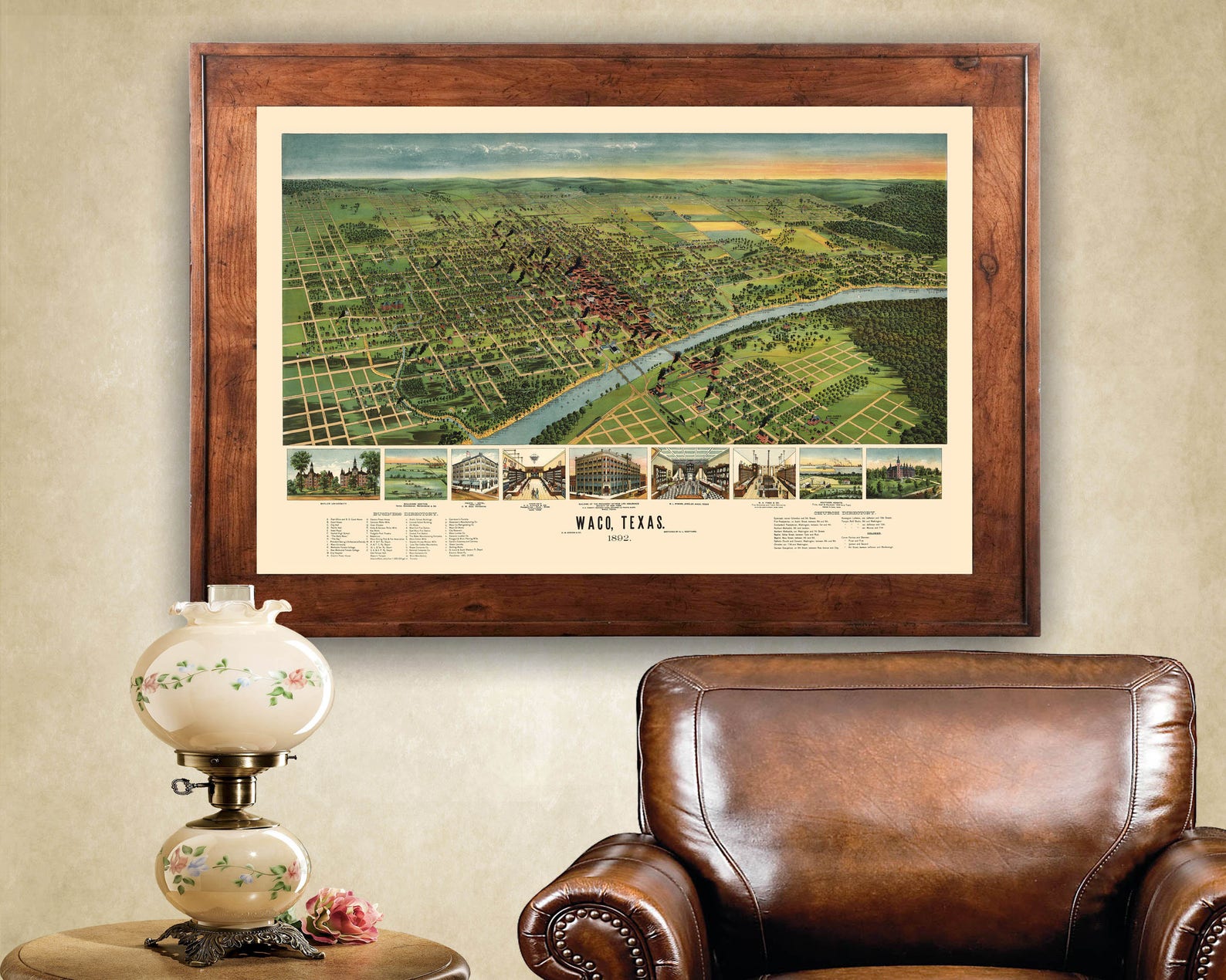 Waco TX 1892 Bird's Eye View 24x36 Print From a Vintage - Etsy