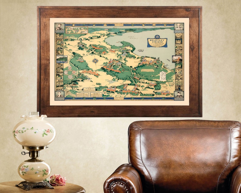 Wellesley College Pictorial Map ... Published in 1943; 24x36 Print on ...