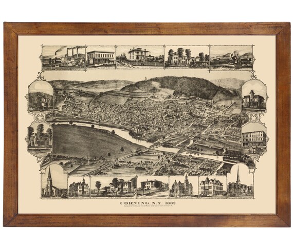 Corning NY 1882 Bird's Eye View 24x36 Print From a | Etsy