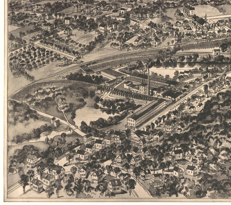 East Walpole MA 1898 Bird's Eye View 24x36 Print From a Vintage ...