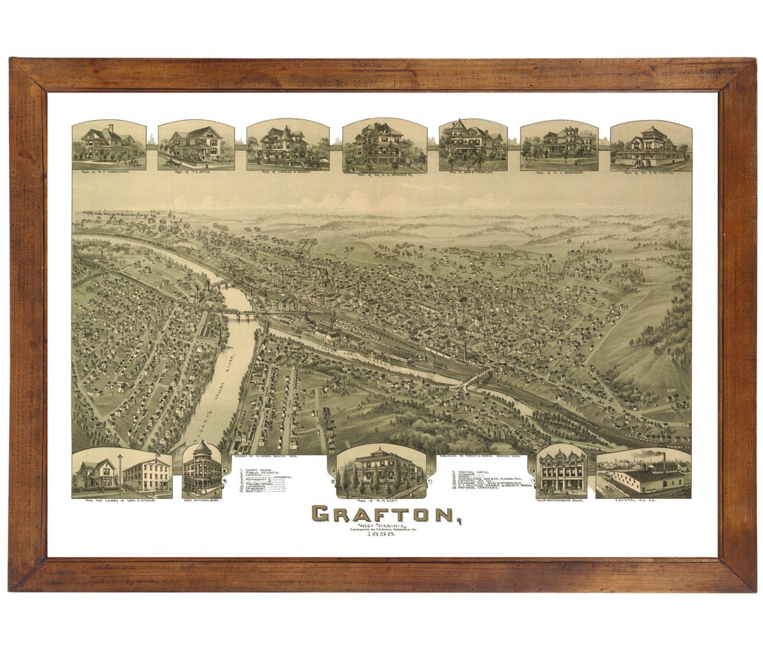 Grafton, WV 1898 Bird's Eye View; 24x36 Print From a Vintage Lithograph ...