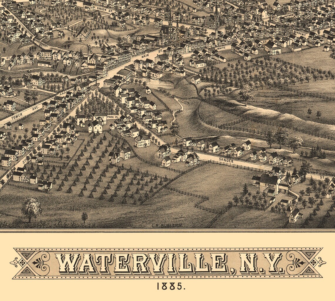 Waterville NY 1885 Bird's Eye View 24x36 Print From a - Etsy