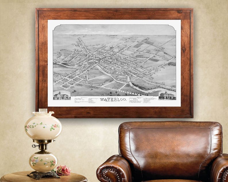 Waterloo, NY 1873 Bird's Eye View; 24x36 Print From a Vintage ...