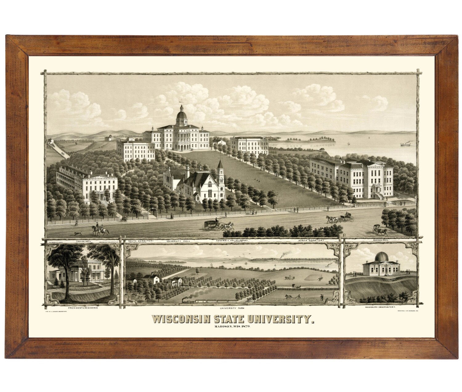 WI State Univ [madison], WI 1879 Bird's Eye View; 24x36 Print From a ...