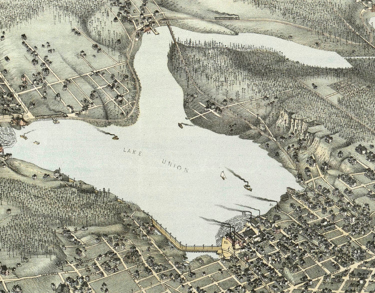 Seattle WA 1891 Bird's Eye View 24 X 36 - Etsy