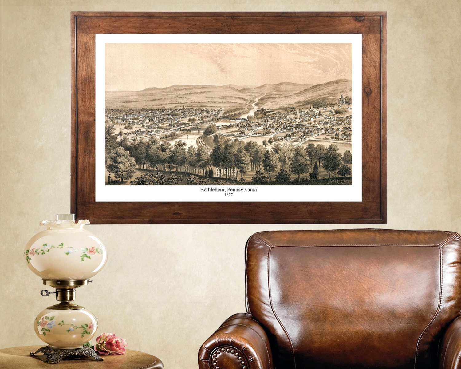 Bethlehem, PA 1877 Bird's Eye View; 24x36 Print From a Vintage ...