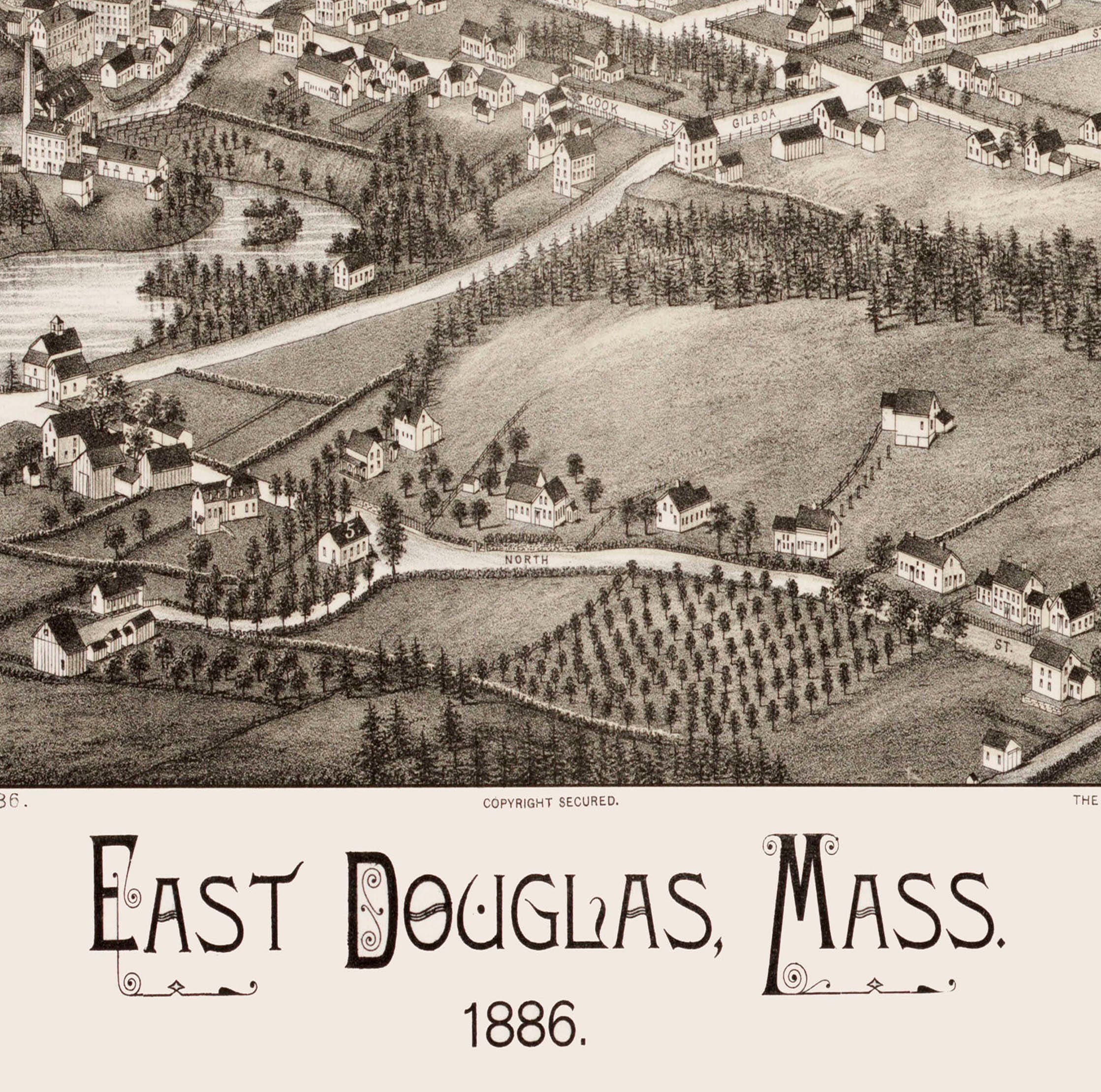 East Douglas MA 1886 Bird's Eye View 24x36 Print From a - Etsy