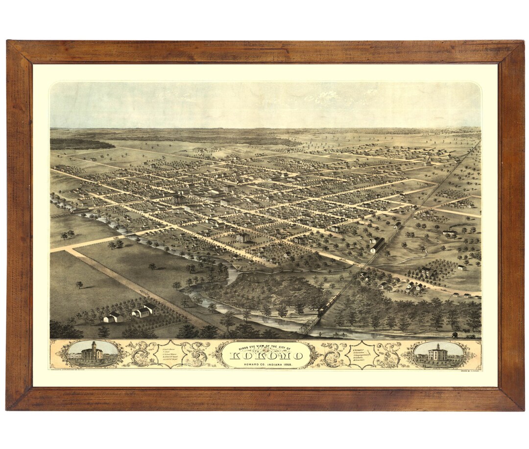 Kokomo, IN 1868 Bird's Eye View; 24" X 36" Print From a Vintage ...