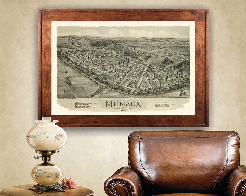 Monaca, PA 1900 Bird's Eye View 24x36 Print From a Vintage Lithograph ...