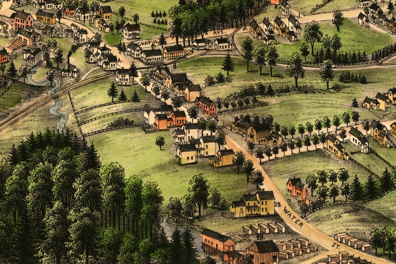 Monson, ME 1889 Bird's Eye View 24x36 Print From a Vintage Lithograph ...