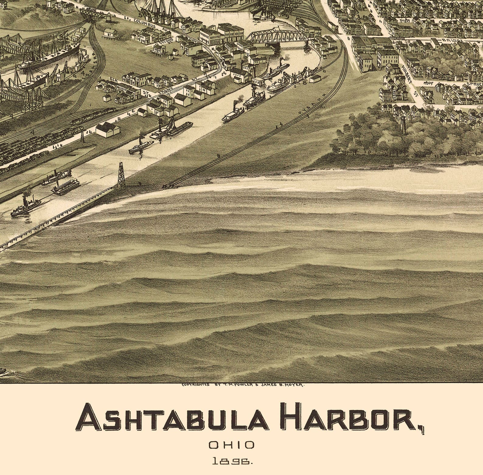 Ashtabula Harbor OH 1896 Bird's Eye View 24 X - Etsy