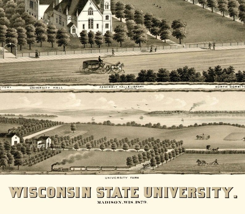 WI State Univ [madison], WI 1879 Bird's Eye View; 24x36 Print From a ...